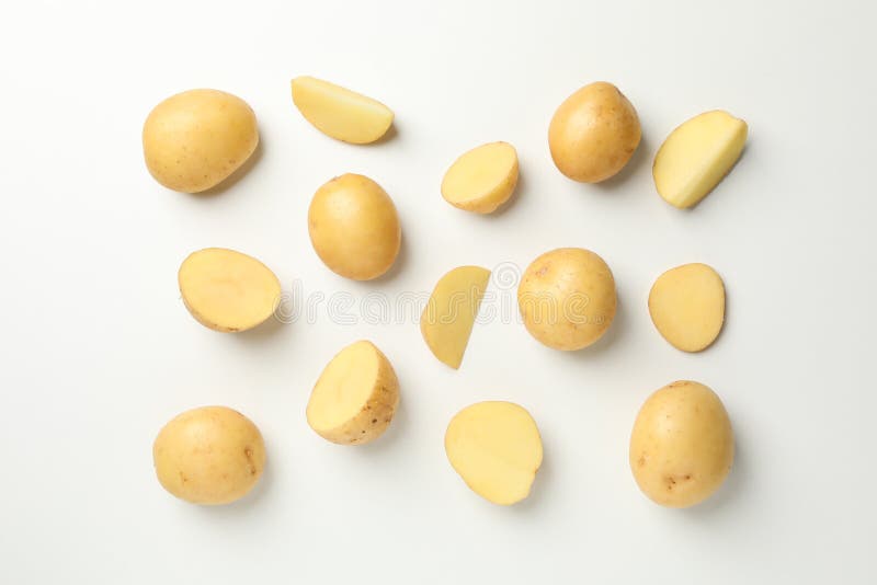 Flat Lay with Young Potato on Background, Top View Stock Photo - Image ...
