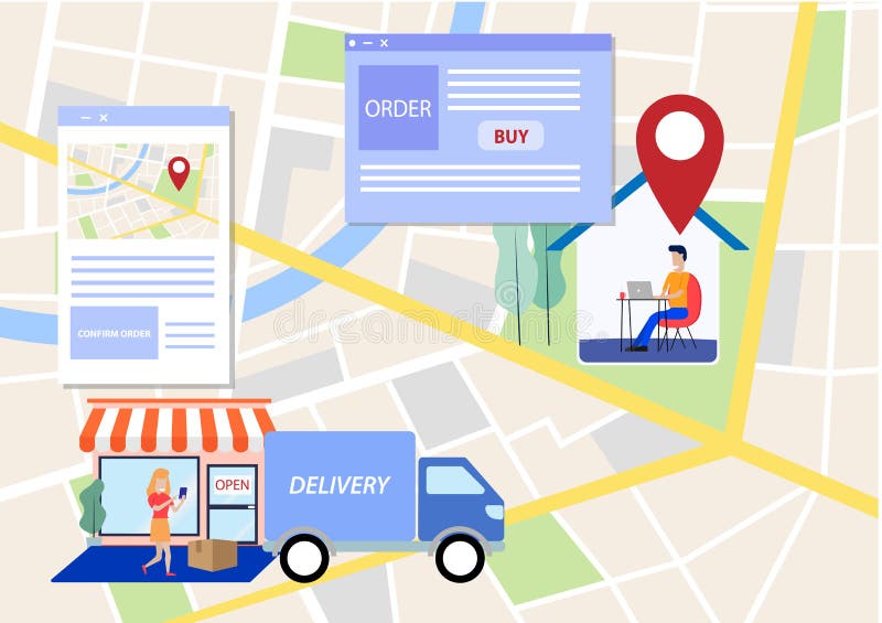 Cartoon of Online Shopping and Shop Delivery Process for E-Commerce ...