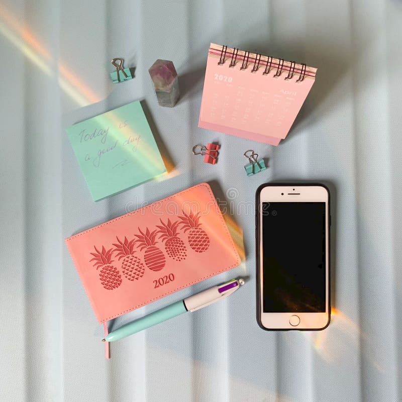 Flat Layout of Blank Notepad with Pen and Stickers on Colorful ...