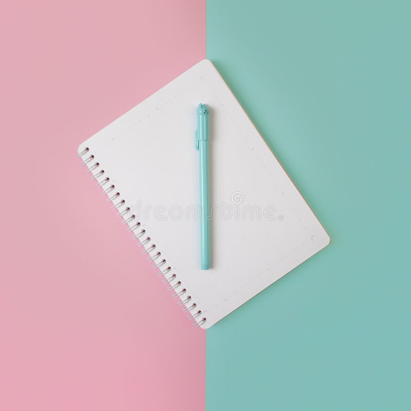 Flat Layout of Blank Notepad with Turquoise Pen Stock Image - Image of ...