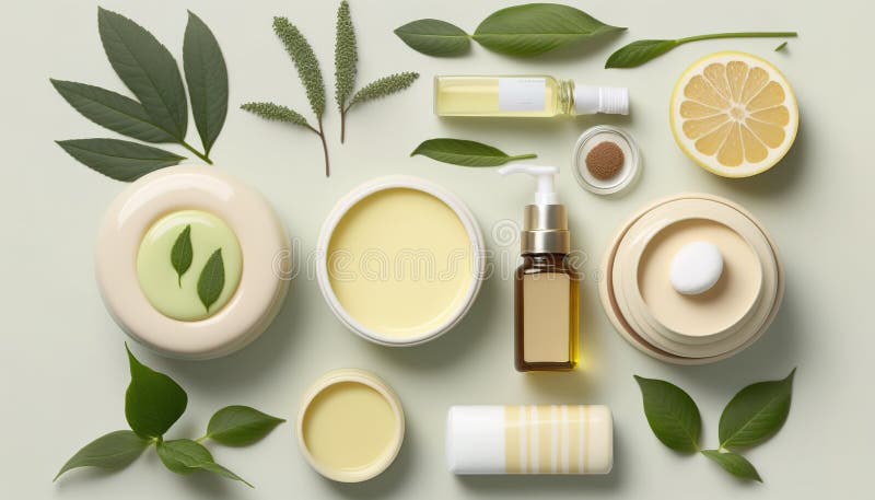 Flat Layout of Ecologic Cosmetics Over Light Green Background. Stock ...