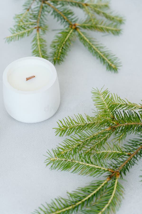 Side View of Wax Candles in Plaster Pot. Place for Label. Candles ...