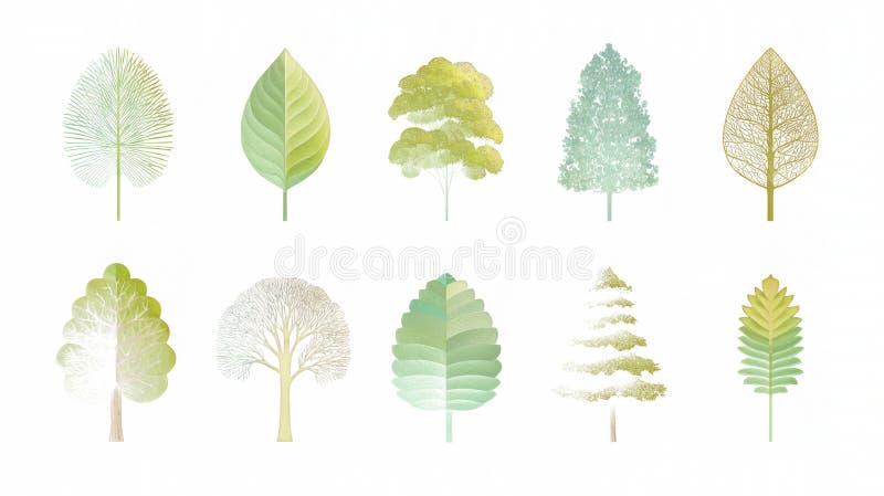 Flat Leaf and Tree Icons on White Background Stock Photo - Illustration ...