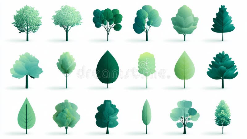 Flat Leaf and Tree Icons on White Background Stock Image - Illustration ...