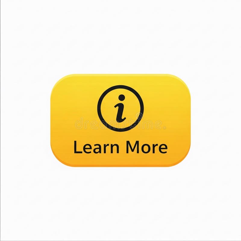 Flat Learn More Button – Minimal Yellow Info Icon Stock Illustration ...