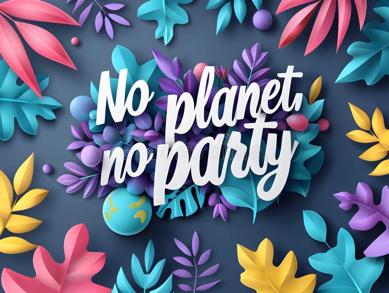 Flat Lettering "No Planet No Party" on the Background of Bright 3d ...
