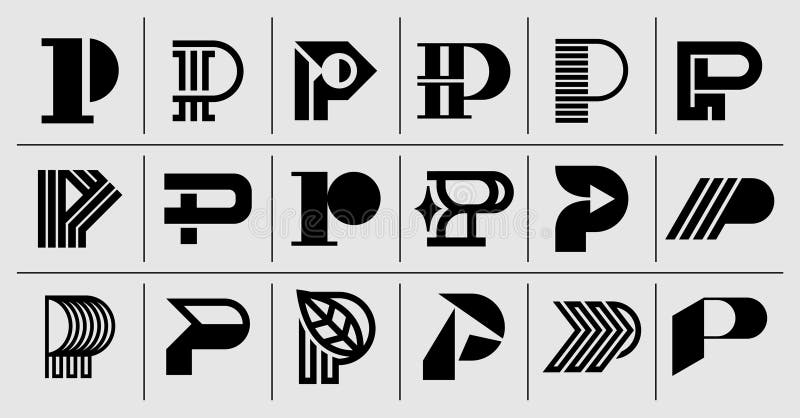 Flat Line Abstract Letter P Logo Template Set Stock Vector ...