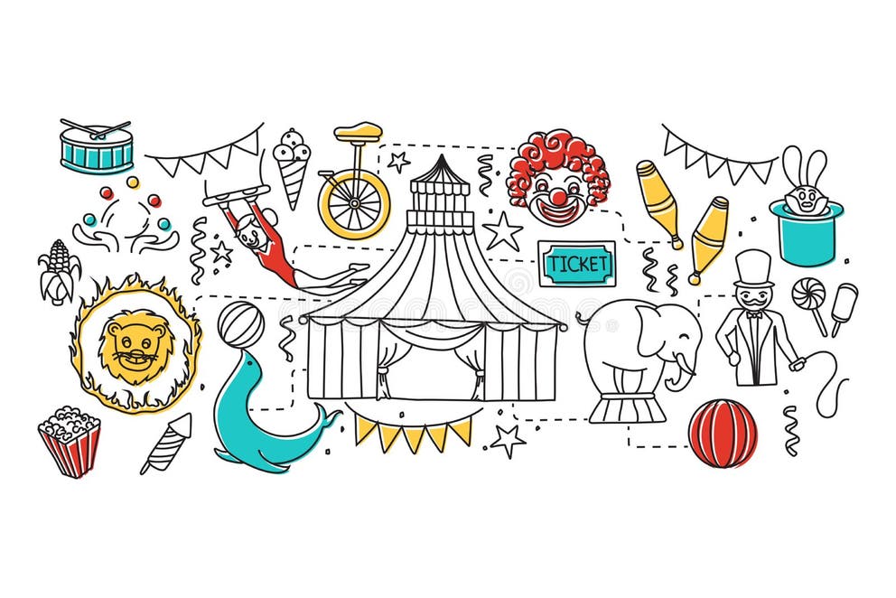 Flat Line Art Design of Circus Concept Stock Vector - Illustration of ...