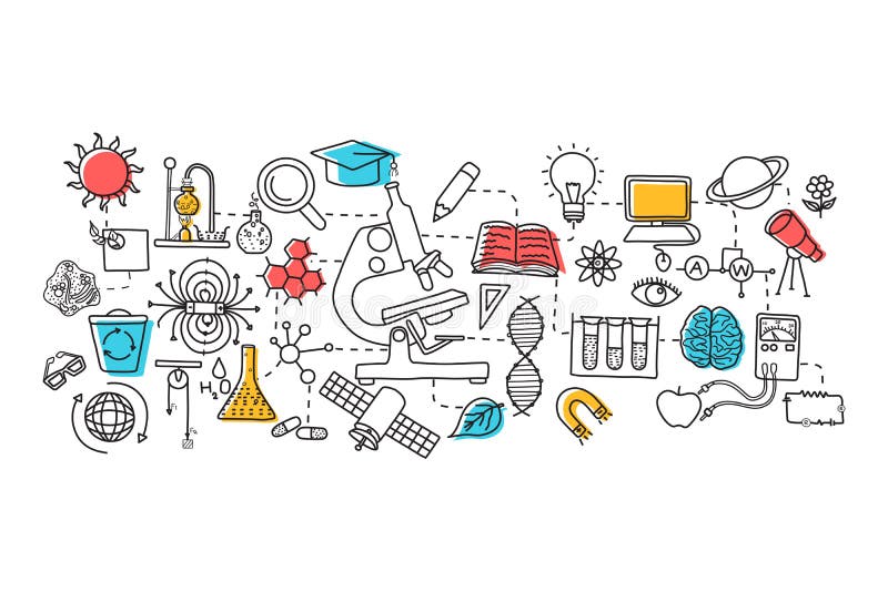 Flat Line Art Design of Science Concept Stock Vector - Illustration of ...