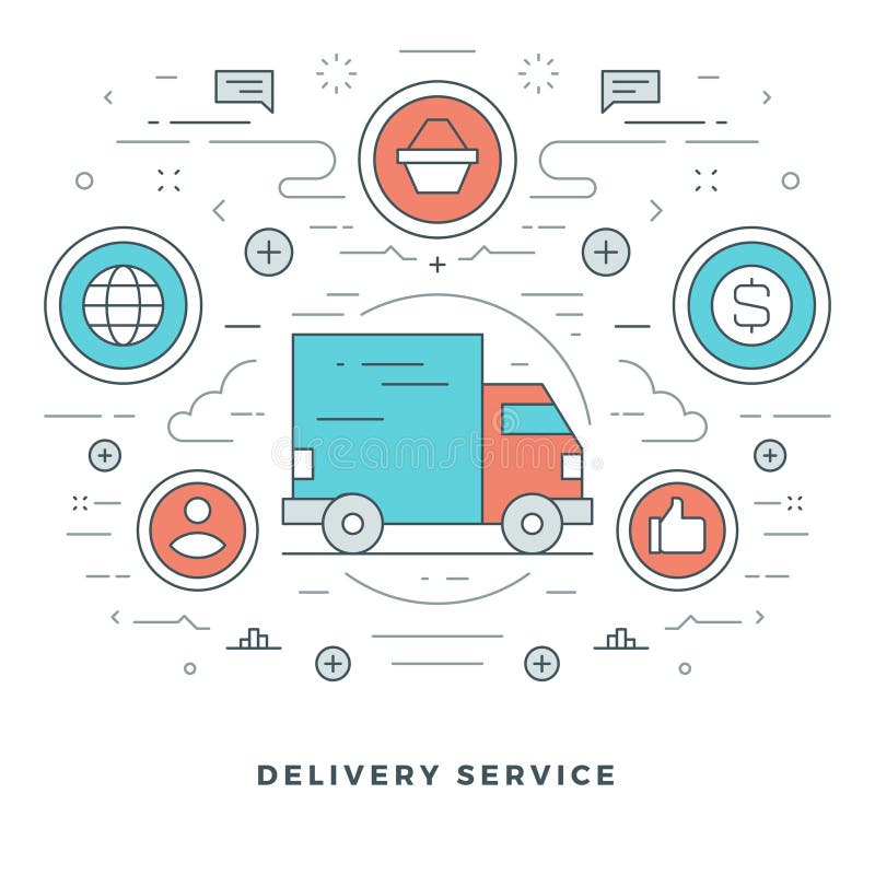 Flat Line Business Concept Vector Illustration. Modern Thin Linear ...