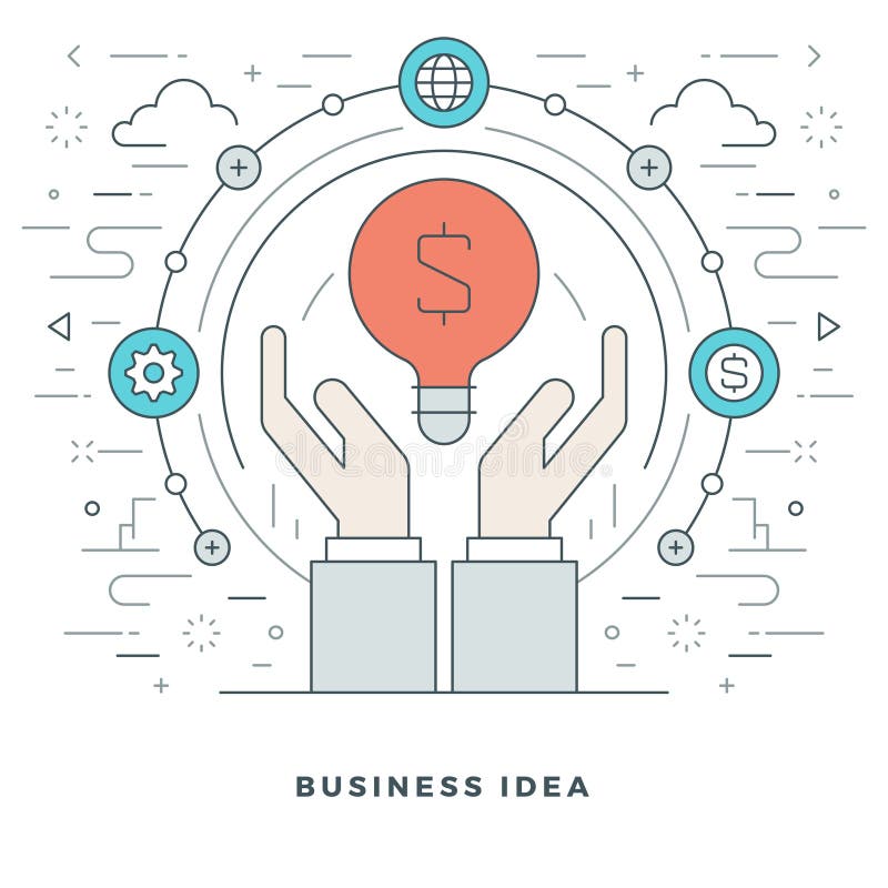 Flat Line Business Creative Idea Hands and Lamp. Vector Illustration ...