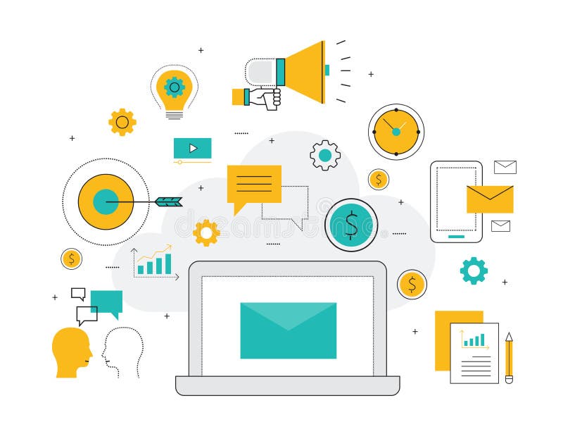 Flat Line Business Email Marketing Background Concept Stock Vector ...