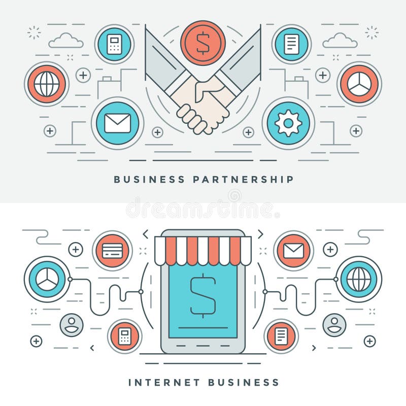 Flat Line Business Partnership and Internet. Vector Illustration Stock ...