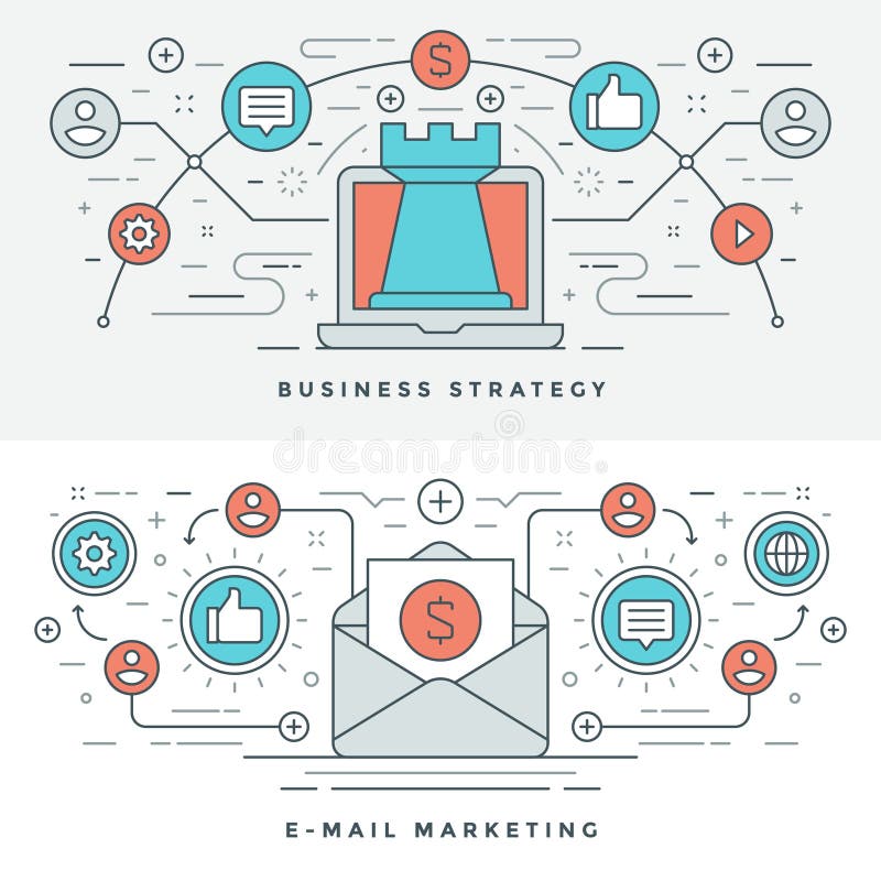 Flat Line Business Strategy and Marketing. Vector Illustration Stock ...