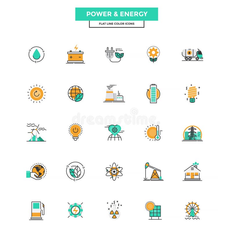 Flat Line Color Icons- Power and Energy Stock Vector - Illustration of ...