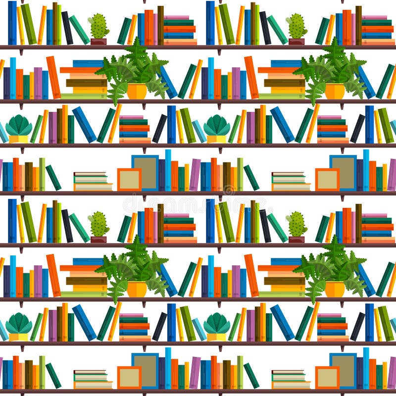 Library, Bookstore - Seamless Pattern with Books on Bookshelves. Stock ...