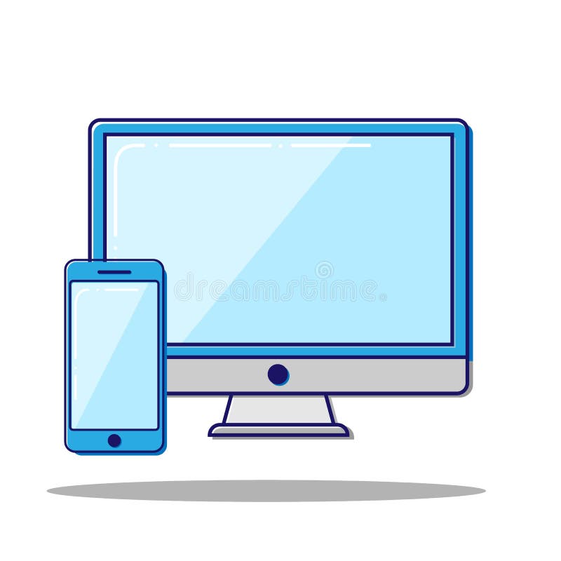 Flat Line Concept Laptop and Phone. Vector Stock Vector - Illustration ...