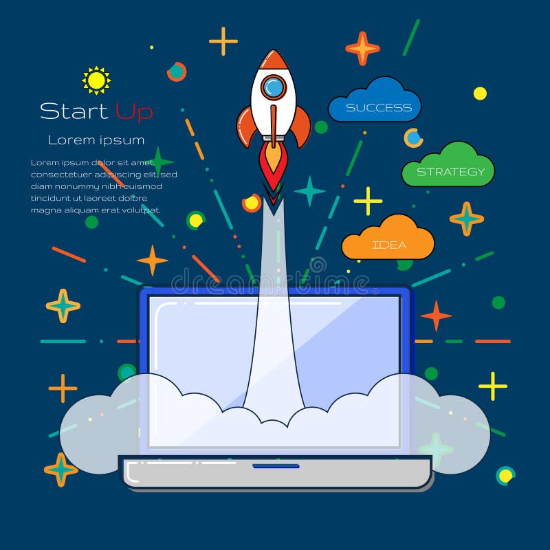 Flat Line Concept of Successful Launch of Startup Stock Vector ...