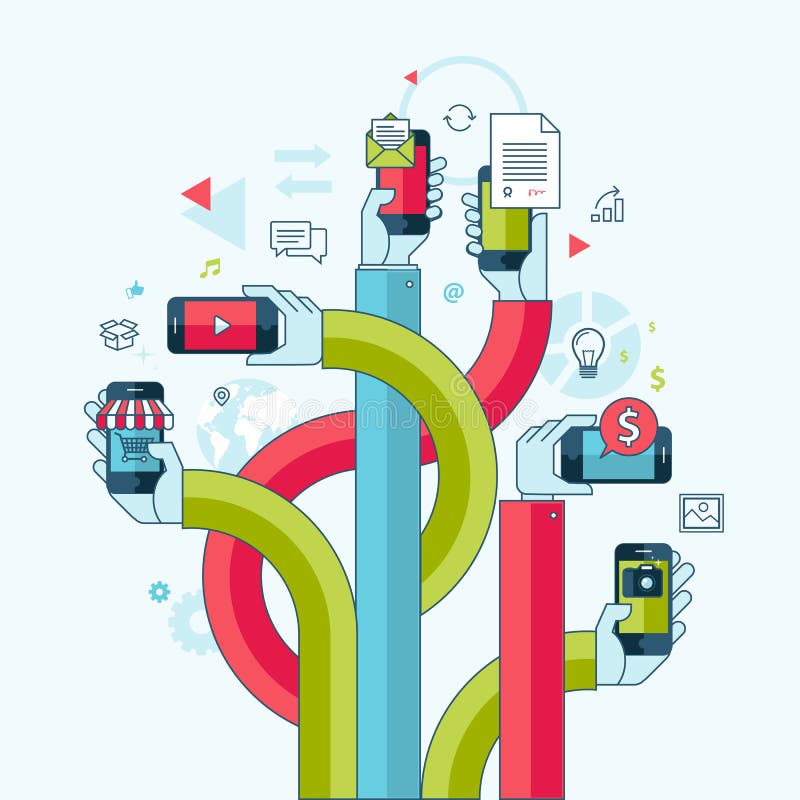 Flat Line Design Concept for Mobile Phone Apps and Stock Vector ...