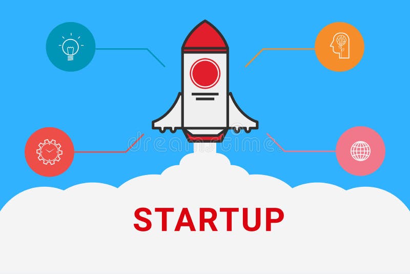Flat Line Design Concept for Start Up. Flat Rocket. Business Start Up ...