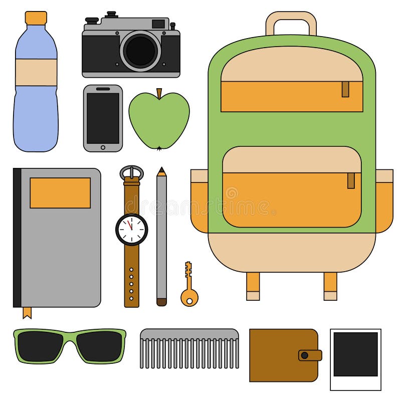 Flat Line Design Concept Vector Illustration of Every Day Carry and ...