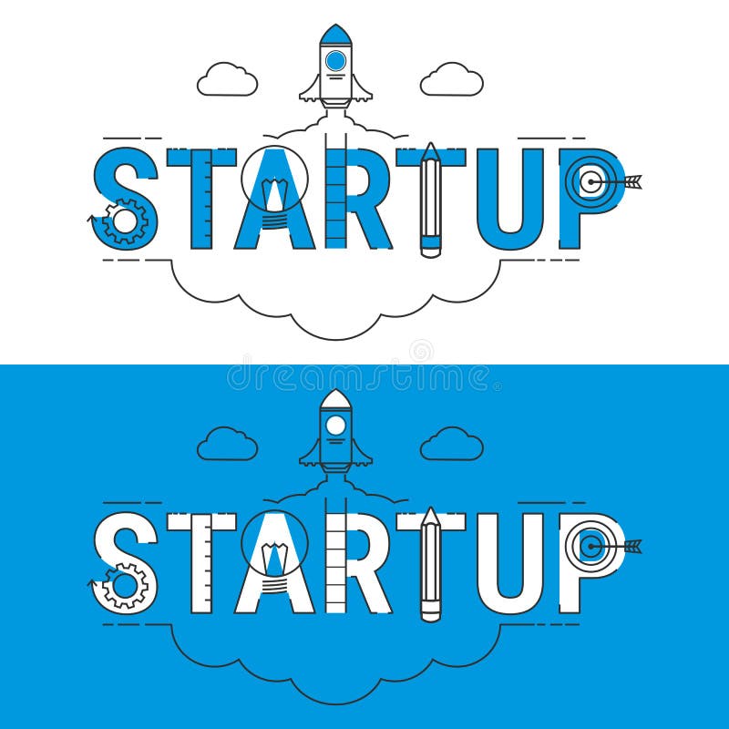 Flat Line Design Project Startup Concept with Icons and Elements. Stock ...