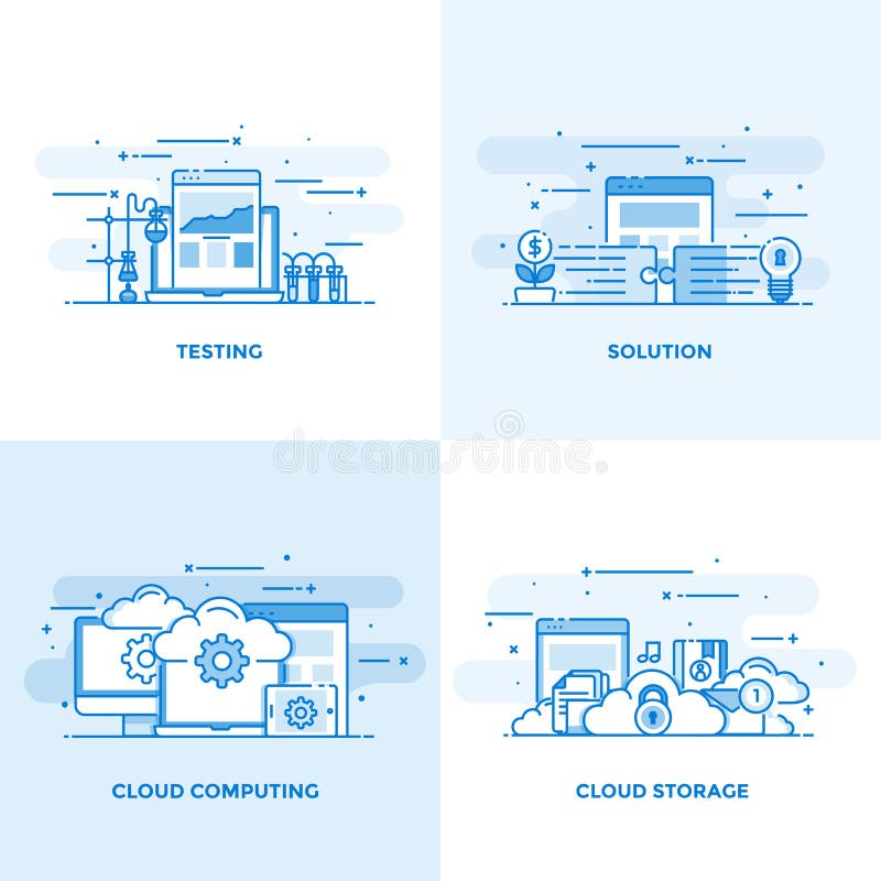 Modern Flat Color Line Designed Concepts Icons For Testing Solution Cloud Computing And Cloud