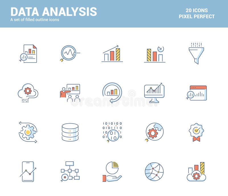 Flat Line Filled Icons Design-Data Analysis Stock Vector - Illustration ...