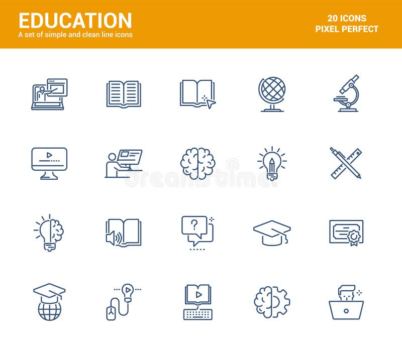 Flat Line Icons Design-Education Stock Vector - Illustration of object ...