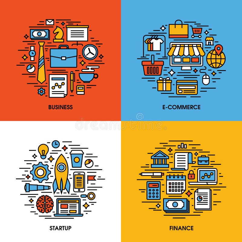 Flat Line Icons Set of Business, E-commerce, Startup, Finance Stock ...