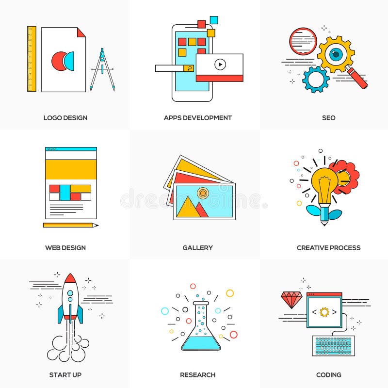 Flat Line Icons Set of Technology and Development Stock Vector ...