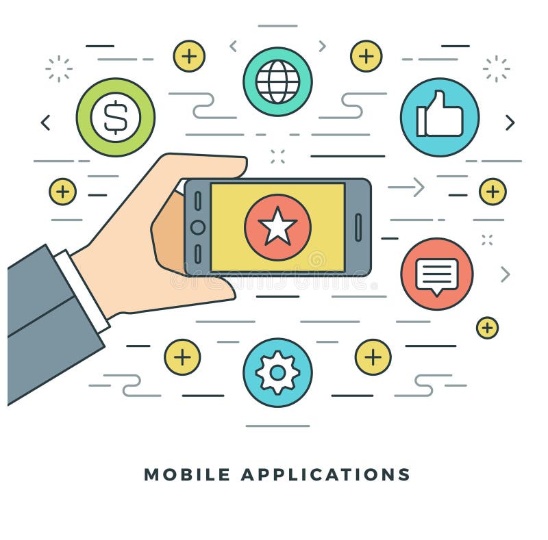 Flat Line Mobile Applications Concept Vector Illustration. Stock Vector ...