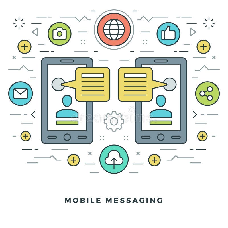 Flat Line Mobile Messaging Social Network Concept Vector Illustration ...