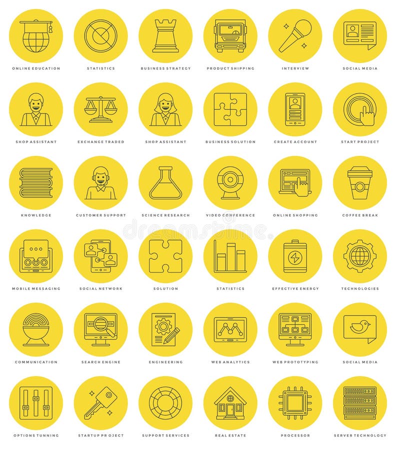 Flat Line Simple Icons Set. Thin Linear Stroke Stock Vector ...