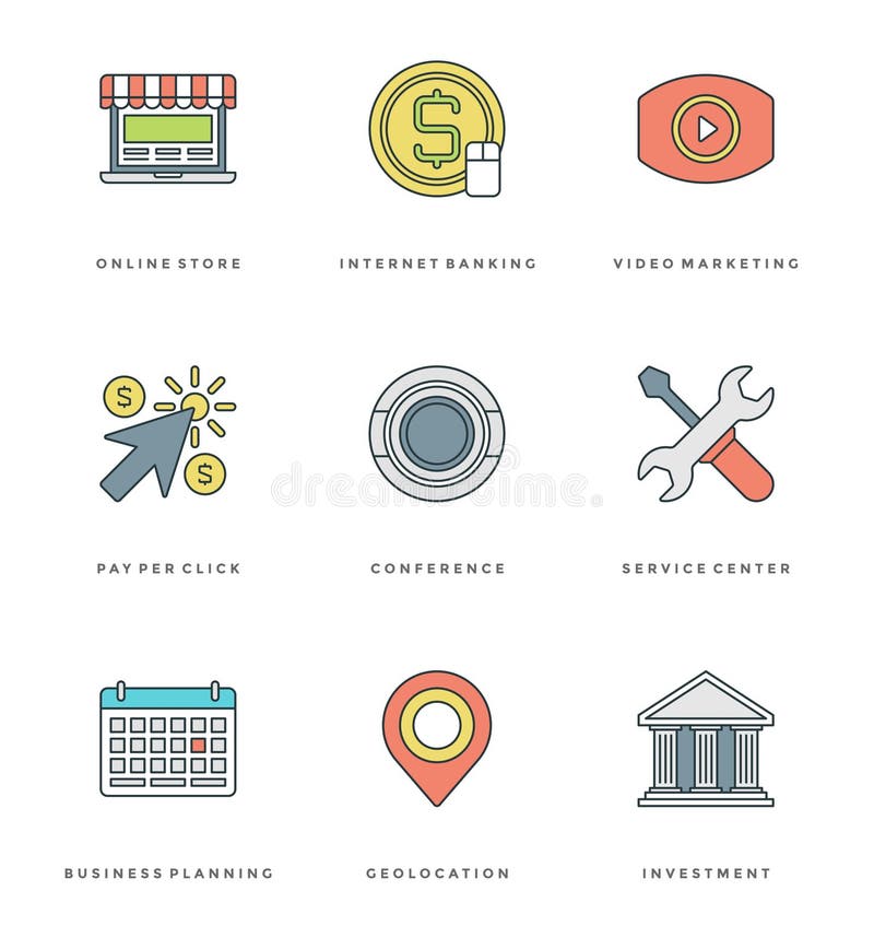 Flat Line Simple Icons Set. Thin Linear Stroke Stock Vector ...