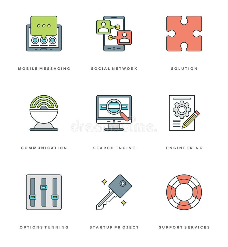 Flat Line Simple Icons Set. Thin Linear Stroke Vector Essentials ...