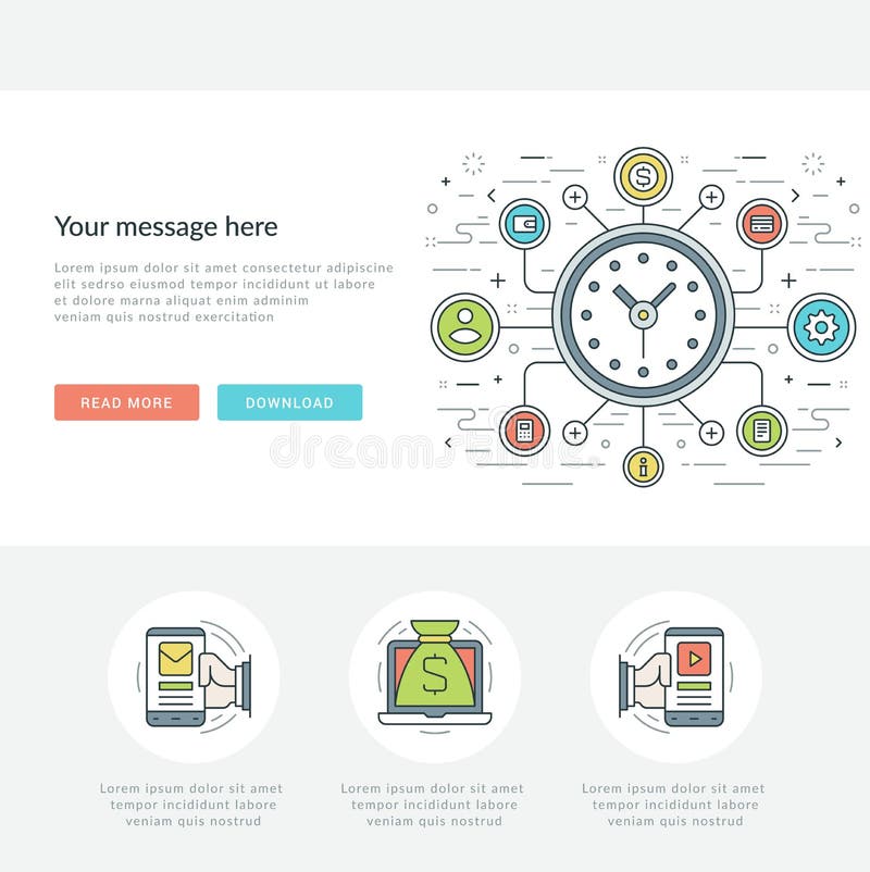 Flat Line Social Time Management Concept Vector Illustration. Stock ...