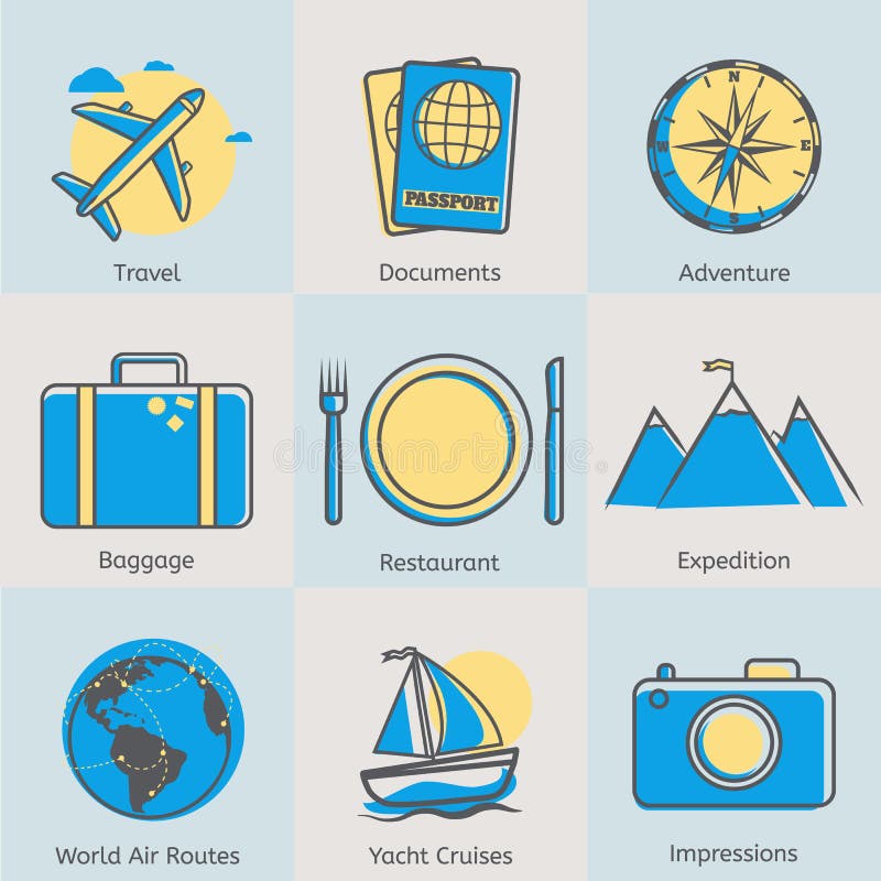 Modern Flat Traveling and Tourism Icons Set Stock Vector - Illustration ...