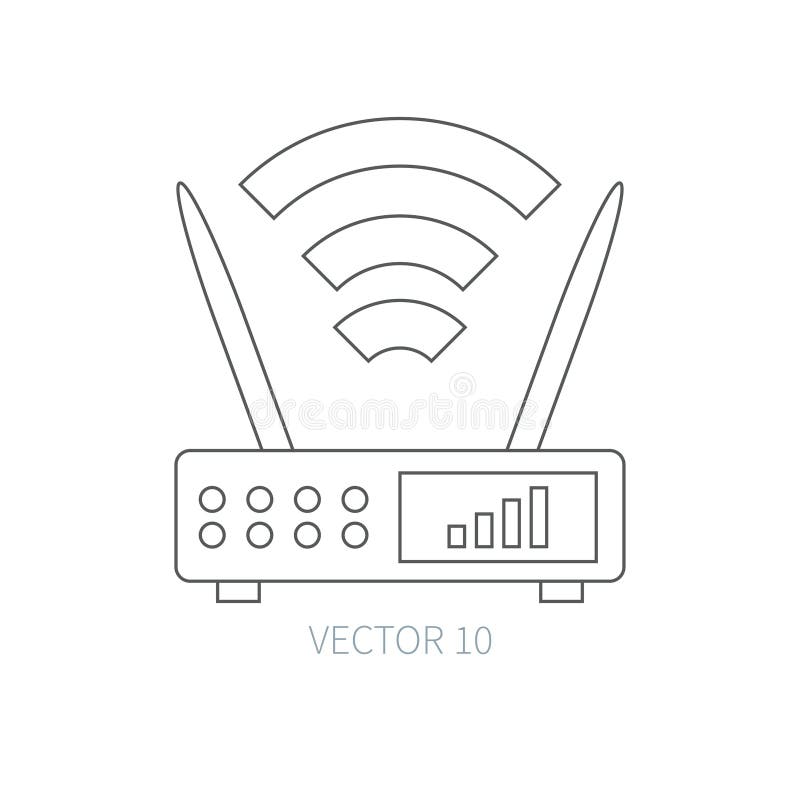 Flat Line Vector Computer Part Icon Wireless Router. Cartoon Style ...