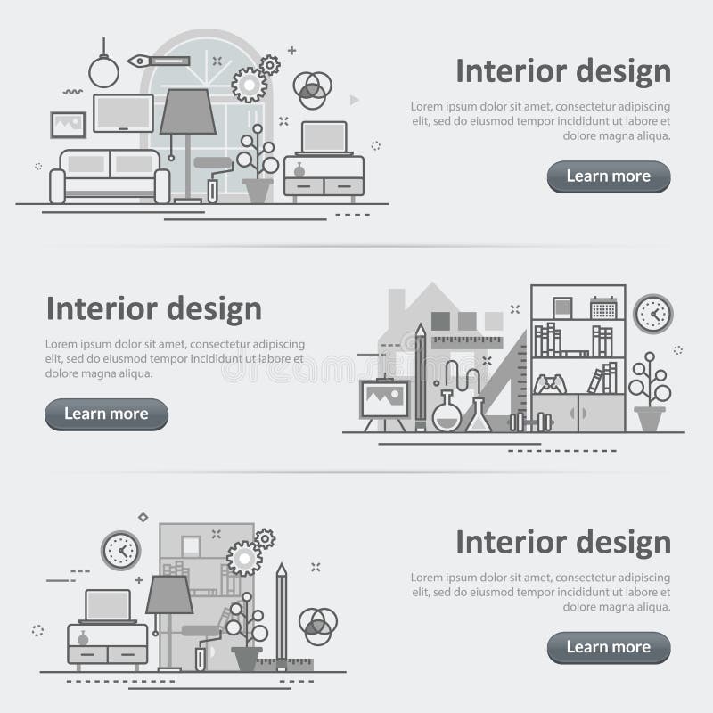 Interior Design Process Decoration Set of Banner and Header Stock ...
