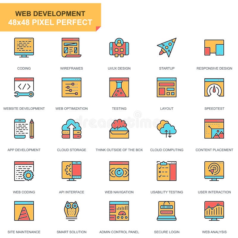 Flat Line Cloud Technology Icons Concepts Set for Website and Mobile Site and Apps. Stock Vector ...