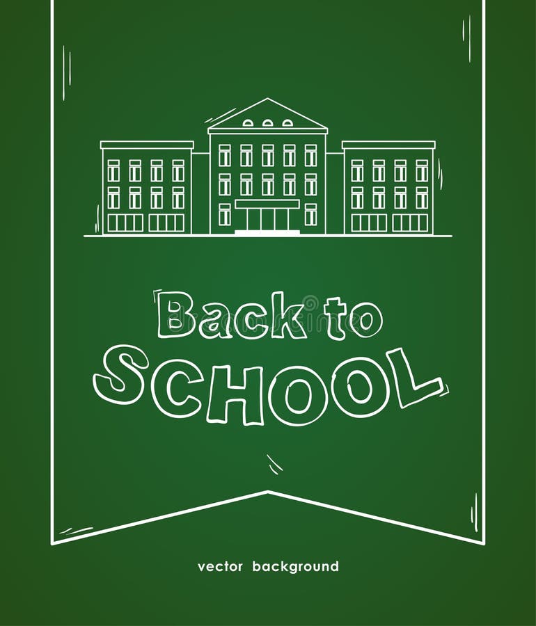 Flat Line White School Building with Trees and Hand Lettering Back To ...