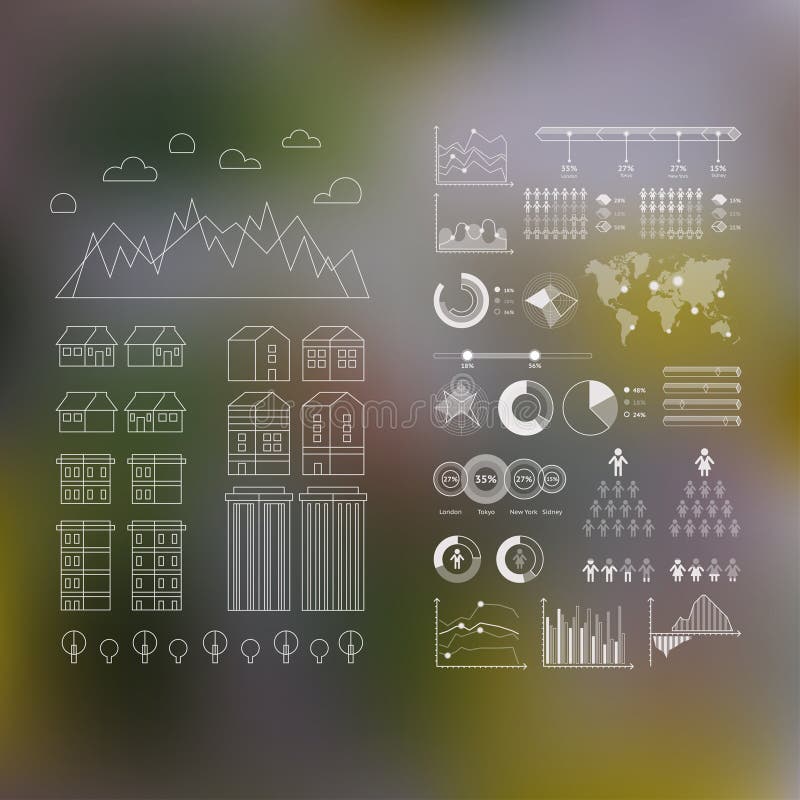 Flat Linear City Infographic. Stock Illustration - Illustration of ...