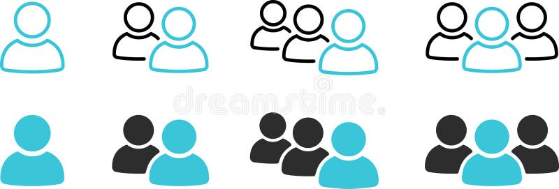 Flat and Linear Icons of People Group As Customers, Users, Employees or ...