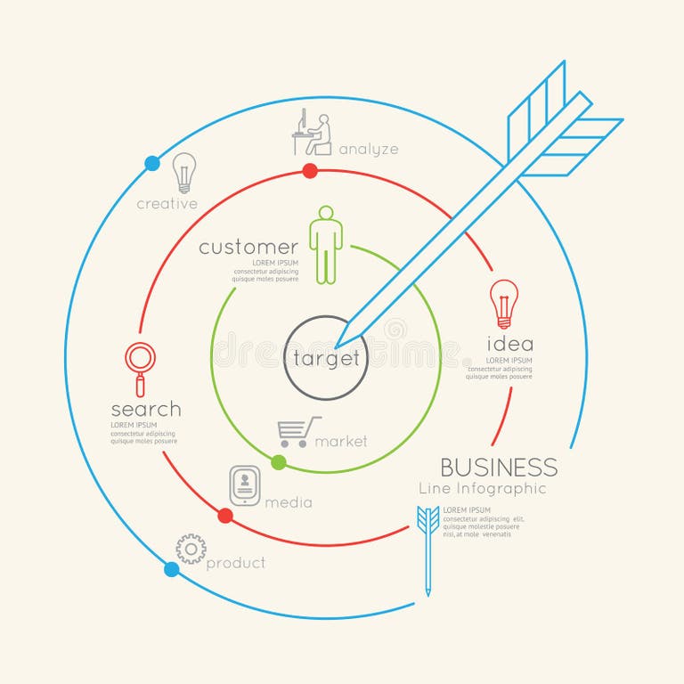 Flat Linear Infographic Business Target Outline Concept.Vector Stock ...