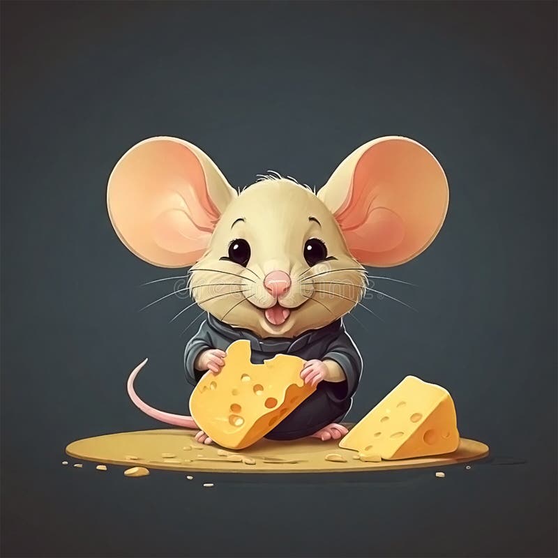 Flat Logo of Cute Mouse Eating Cheese Cartoon Stock Illustration ...