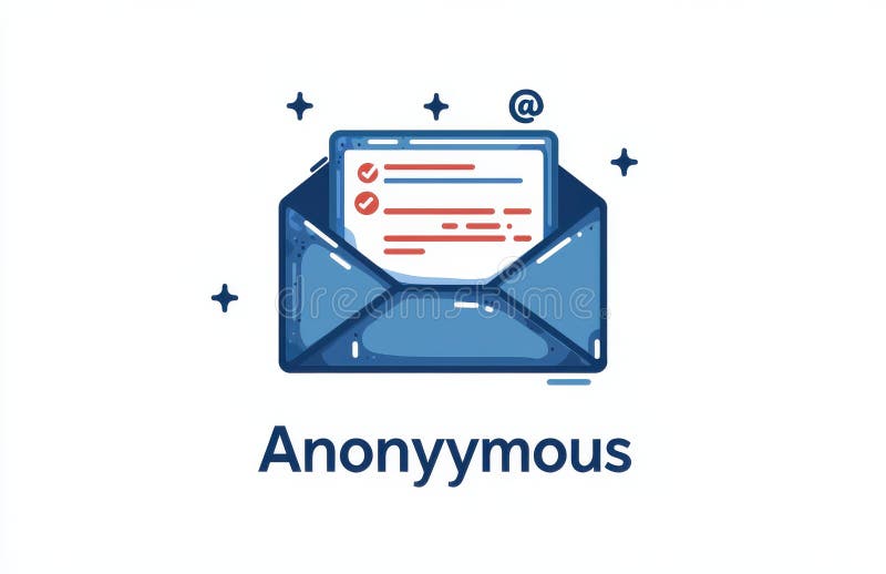 Flat Logo Illustrating an Open Email in Blue with Anonymous Text and ...