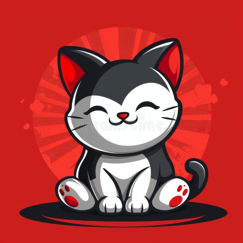 Flat Logo Featuring a Chibi Cat Placed on a Vibrant Red Lucky ...