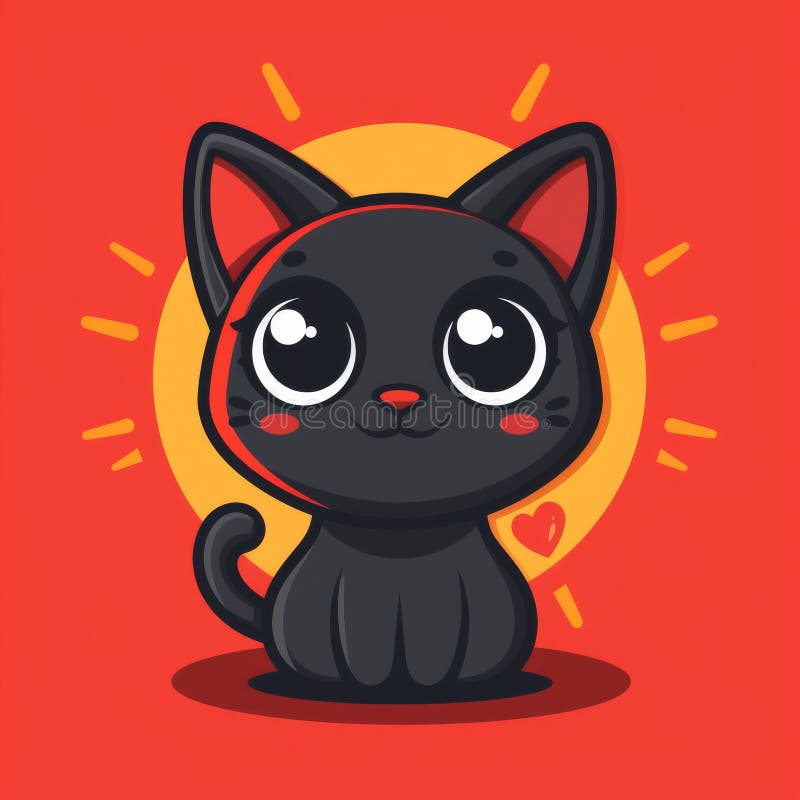 Flat Logo Featuring a Chibi Cat Placed on a Vibrant Red Lucky ...