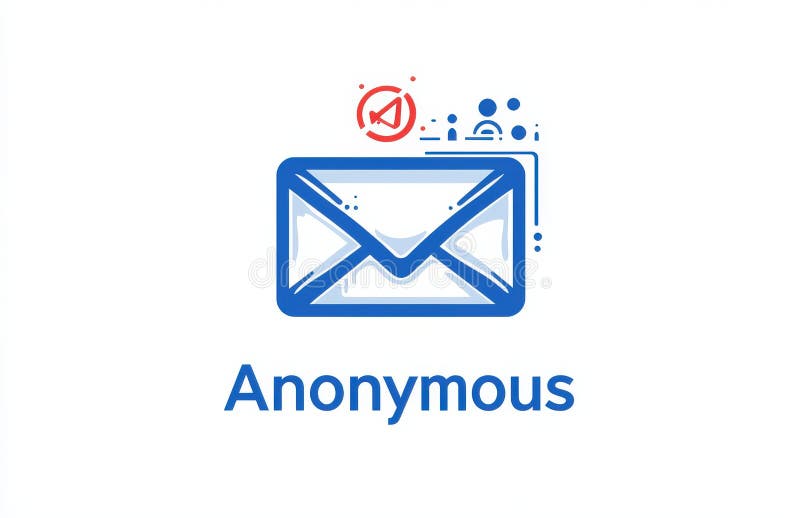 Flat Logo Illustrating an Open Email in Blue with Anonymous Text and ...